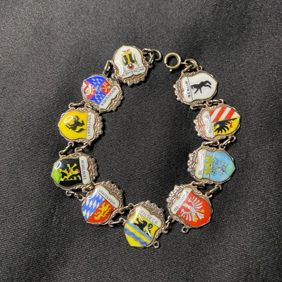 Jewelry | Vintage German Charm Bracelet With Silver And Enamel Souvenir ...